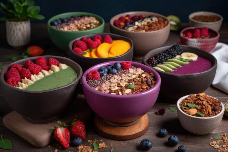 Stacked Smoothie Bowl with Variety of Toppings Stock Illustration ...