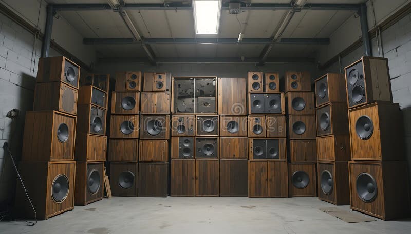 Stacked Speaker System Creating an Audio Wall in a Warehouse Setting ...