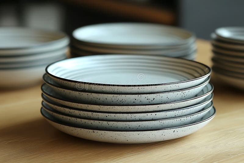 Stacked Speckled Plates, Round Ceramic Dishes, Tableware, Kitchen Still ...