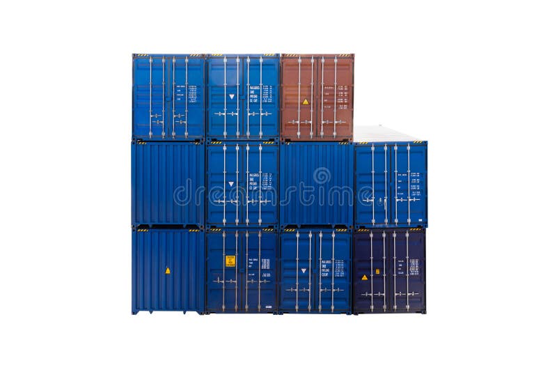 Stacked Standard Cargo Containers Isolated on White Background Stock ...
