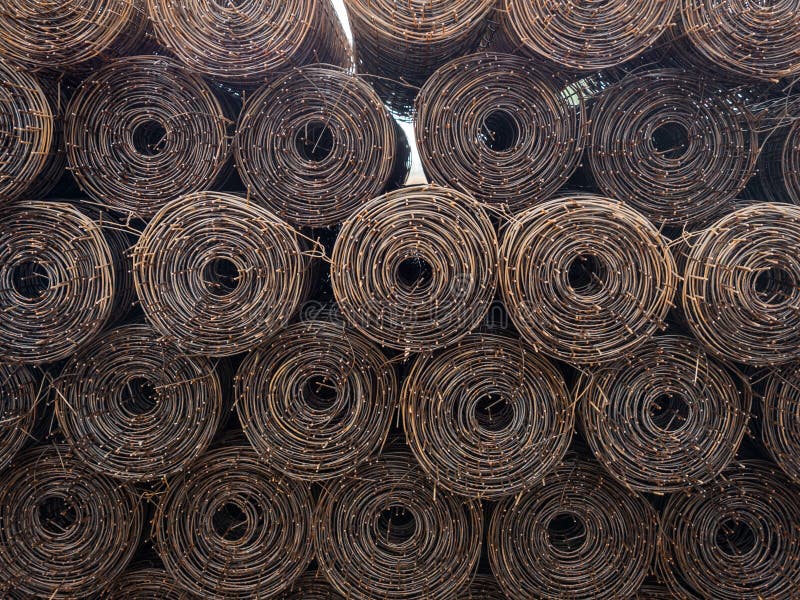Stacked steel wire roll. stock photo. Image of building - 88500018