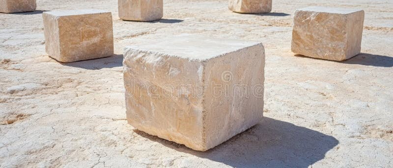 Stacked Stone Cubes in Desert Landscape Stock Illustration ...