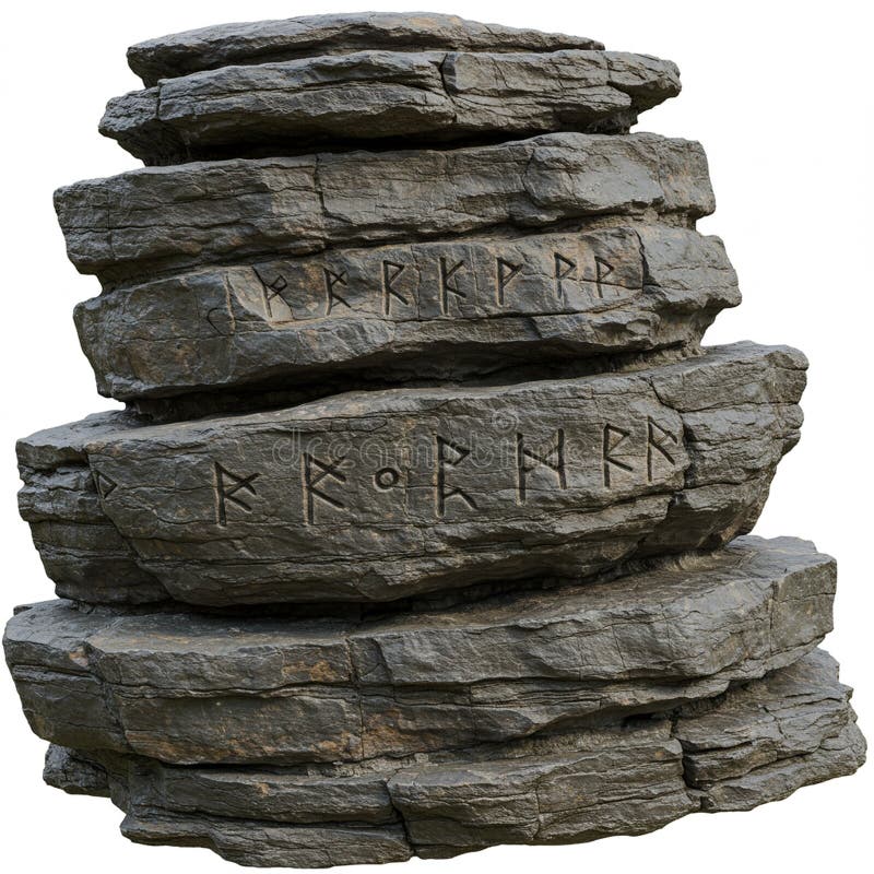 Stacked Stone Slabs with Carved Runes, Resembling Ancient Inscriptions ...
