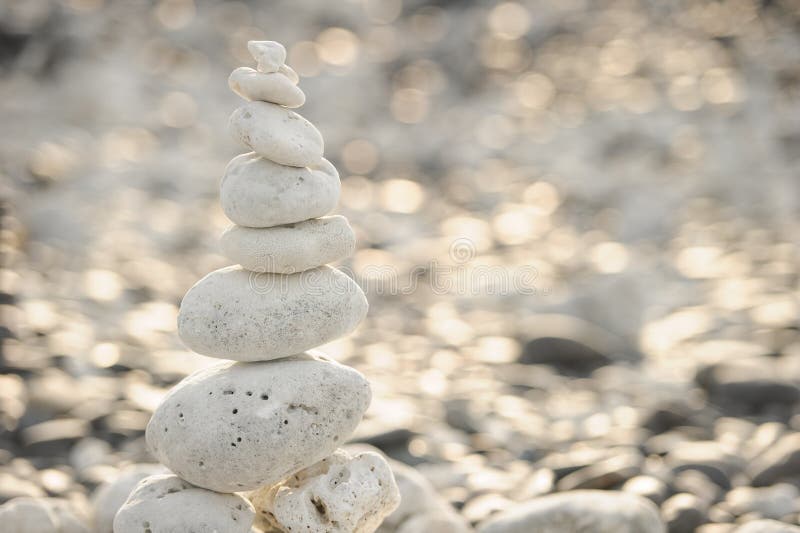 Stacked Stones on a Background of Beach Stock Image - Image of balance ...