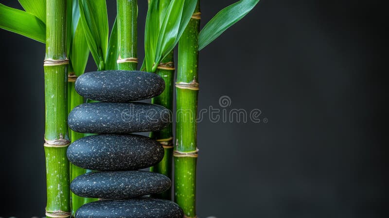 Stacked Stones with Bamboo for Relaxation and Balance. Stock Photo ...