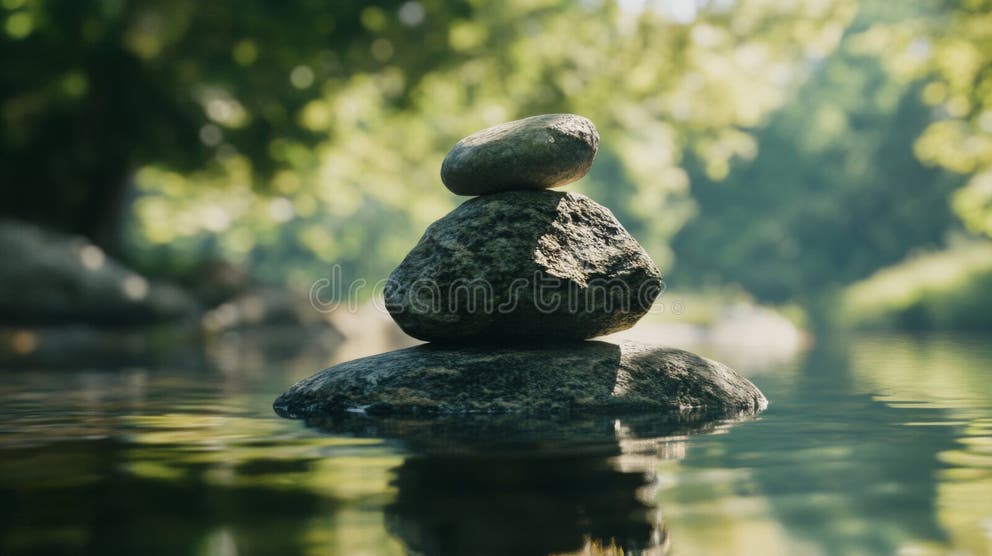Stacked Stones in a Calm River Setting Stock Illustration ...