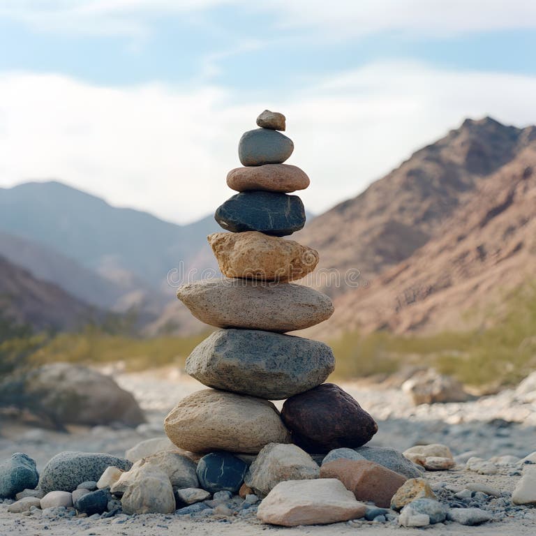 Stacked Stones in Desert Landscape Stock Photo - Image of beauty ...