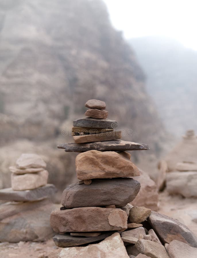 Stacked Desert Stones And Spectacular Wild Flowers Bloom In A Desert ...