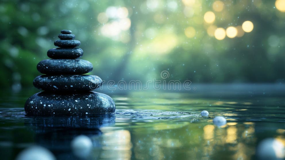 Stacked Stones Float Calmly on Serene Water Stock Illustration ...