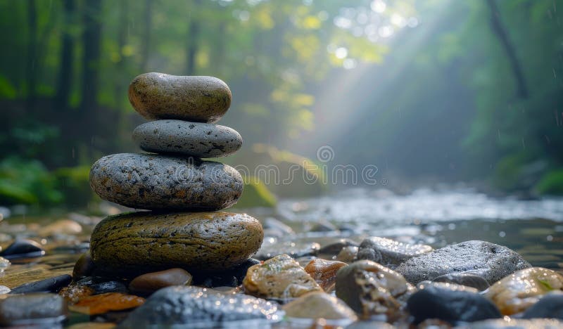 Stacked Stones by a Forest Stream Stock Photo - Image of beauty ...