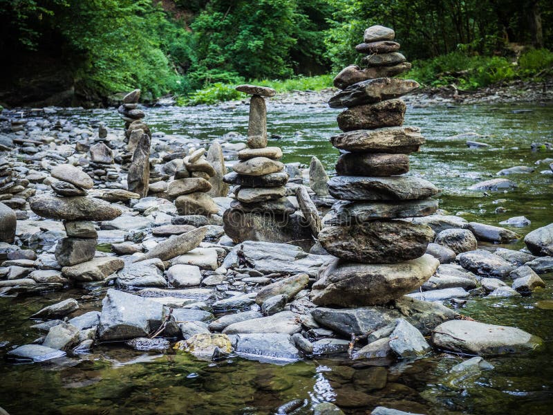 Stacked Stones in the Middle of Stream Stock Image - Image of ...