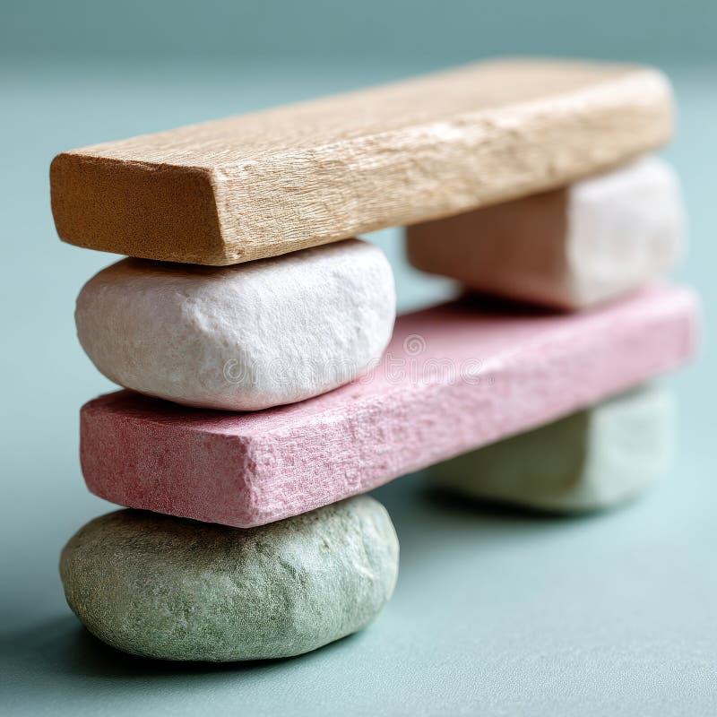 Stacked Stones in Pastel Colors Creating a Balanced Structure. Stock ...
