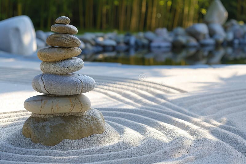 Stacked Stones on Raked Sand, Zen Garden., AI Generated Stock ...