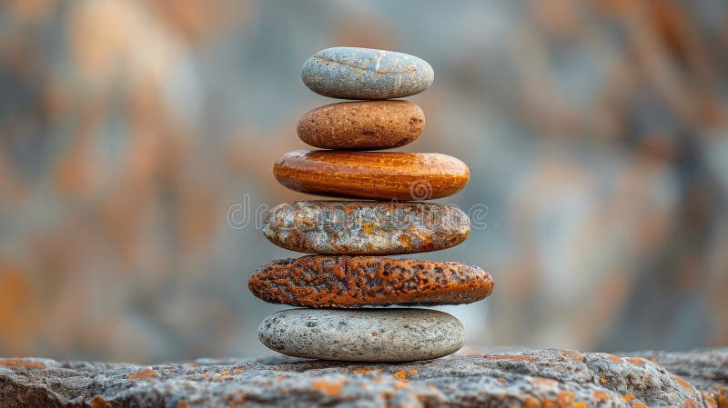 Stacked Stones on a Rocky Surface at a Beach Stock Image - Image of ...