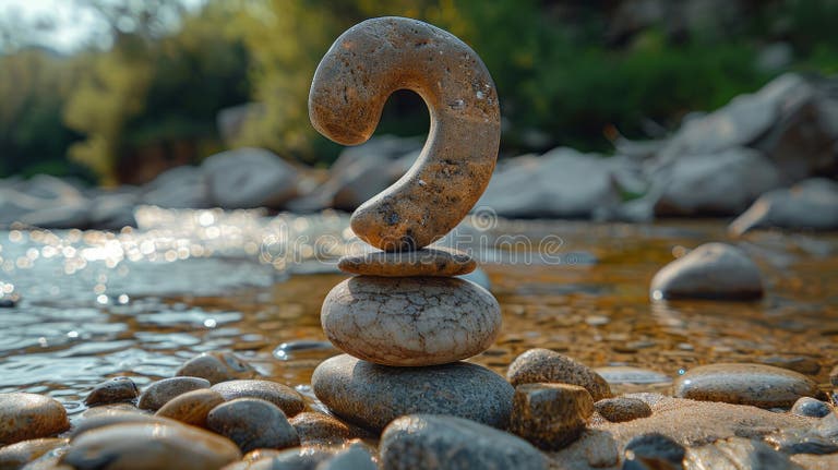 Stacked Stones in the Shape of a Question Mark by a River. Stock Photo ...