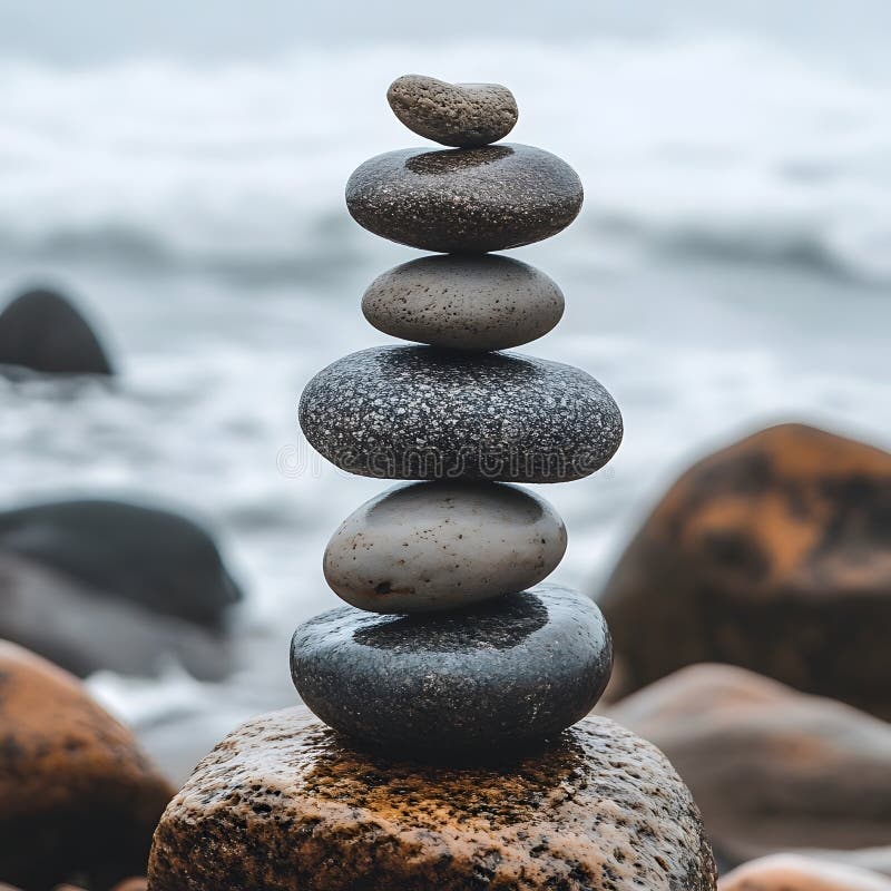 Stacked Stones by the Shore Stock Illustration - Illustration of beach ...