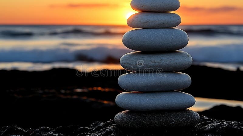 Stacked Stones, Sunset Beach, Zen, Balance Stock Photo - Image of ...