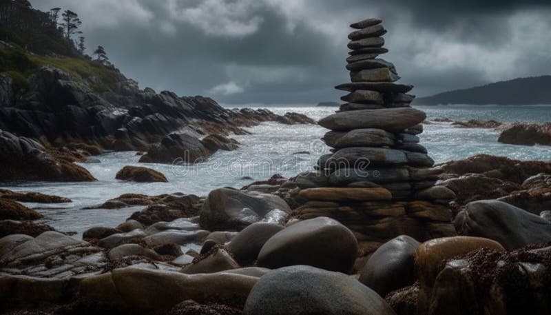 Stacked Stones at Water Edge Create Harmony Generated by AI Stock Image ...