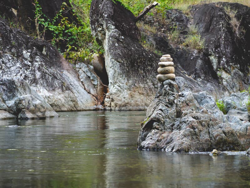 Stacked Stones and Water Streams Stock Image - Image of balancing ...