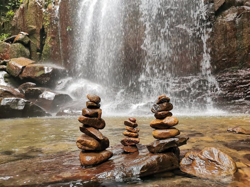 Stacked of Stones on Waterfall Background. Stock Photo - Image of ...