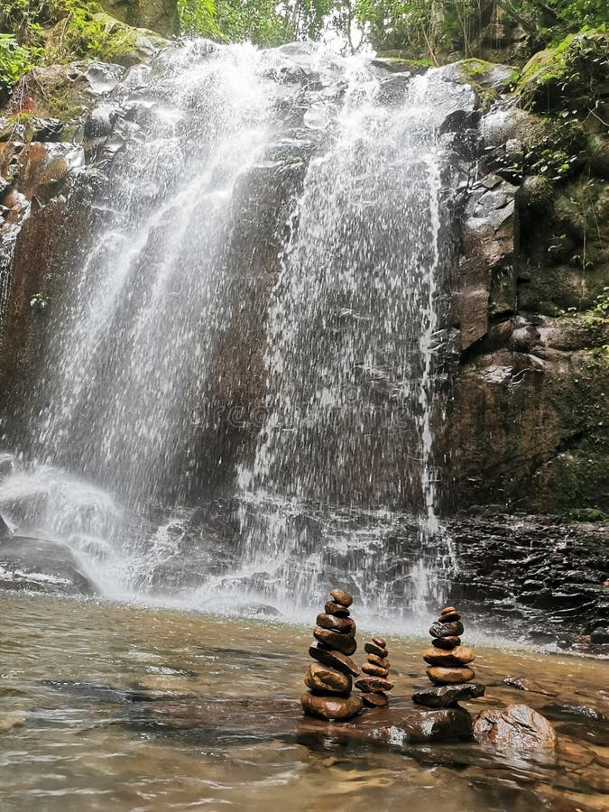 Stacked of Stones on Waterfall Background. Stock Image - Image of ...