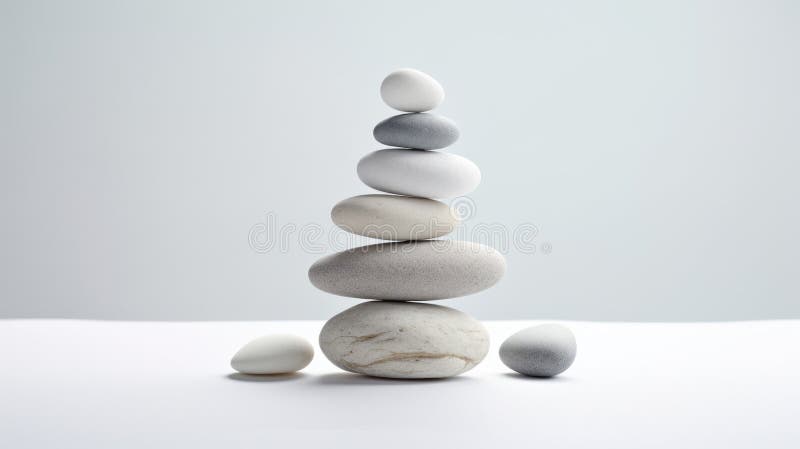Stacked Stones on White Background Symbolizing Zen and Balance Stock ...