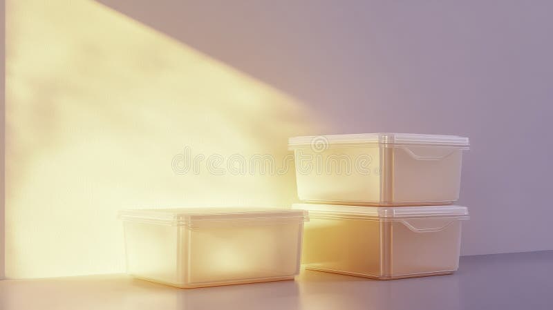 Stacked Storage Boxes with Warm Light Backdrop Stock Illustration ...