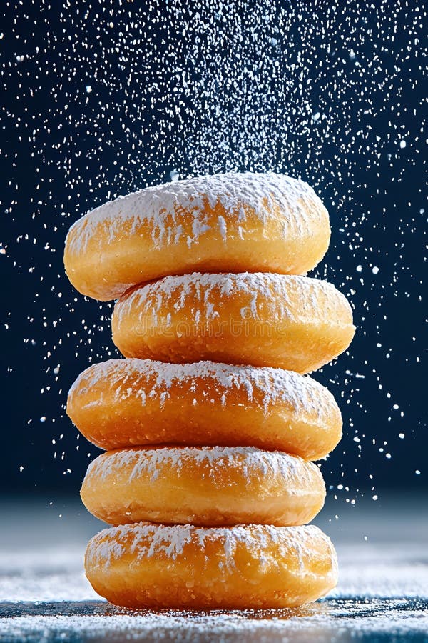 Stacked Sufganiyot with Powdered Sugar Dusting Stock Illustration ...