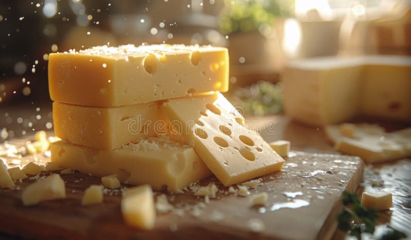 Stacked Swiss Cheese Explodes with Steam and Shards Stock Image - Image ...