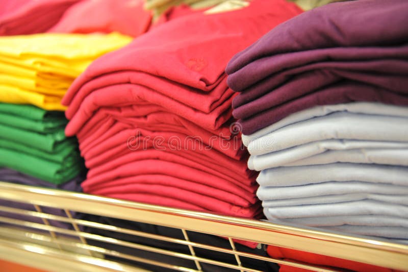 Many Colorful Stacked T-shirts Stock Photo - Image of summer, color ...