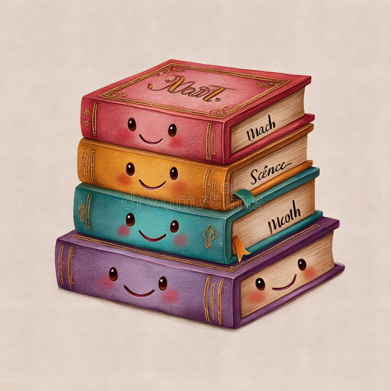 Stacked Textbook Pile Featuring Faces with a Beige Background Stock ...