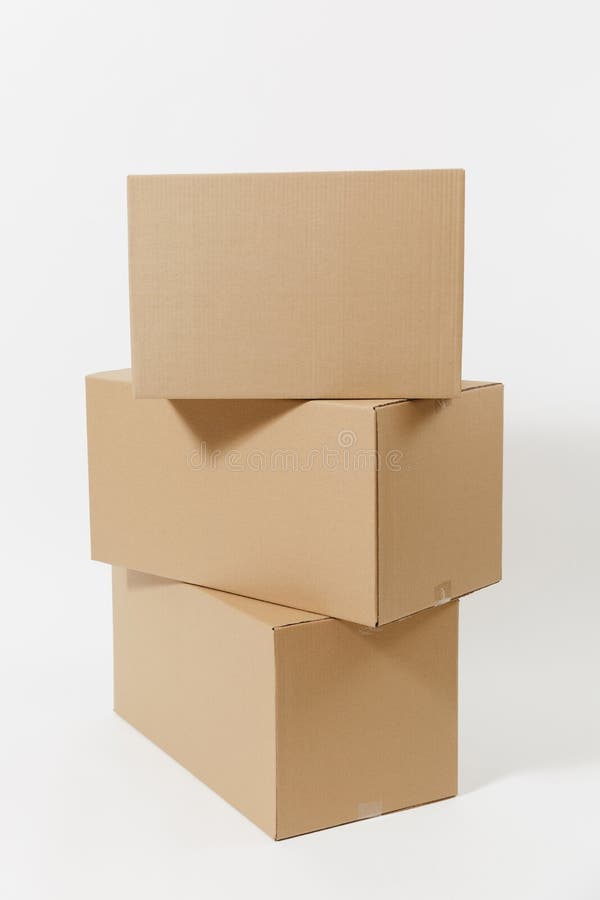 Stacked of Three Brown Clear Empty Blank Cardboard Boxes Isolated on ...