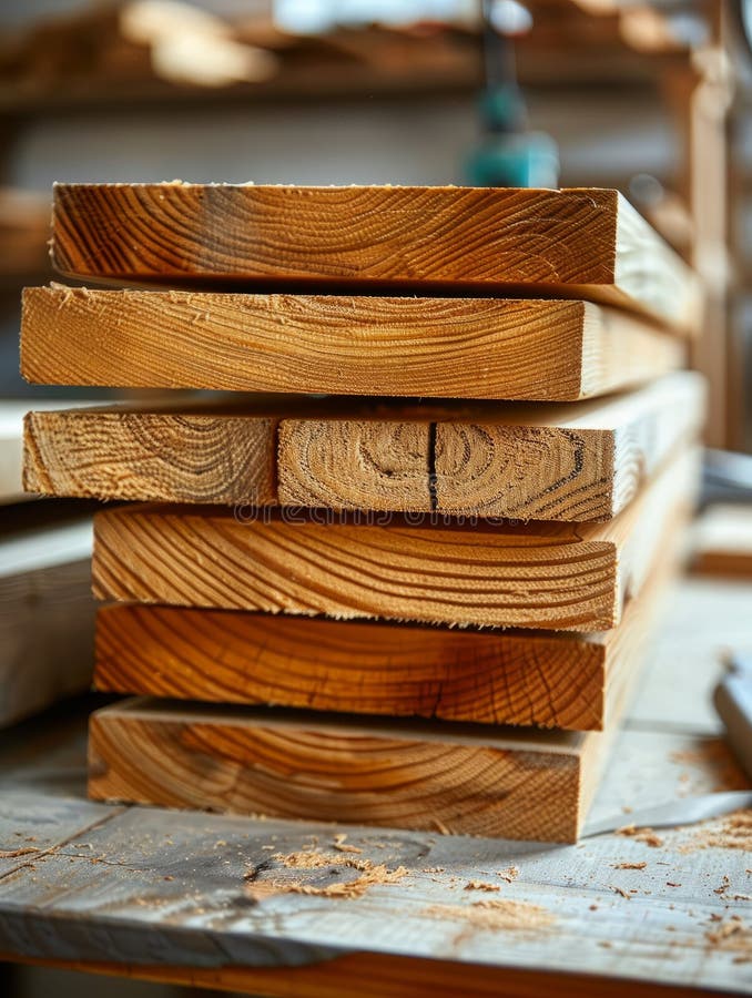 Stacked Timber Planks in a Woodworking Workshop. Stock Image - Image of ...