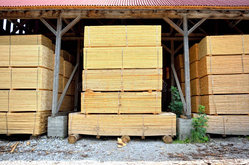 Stacked Timber in Warehouse Stock Image - Image of sawtimber, lines ...
