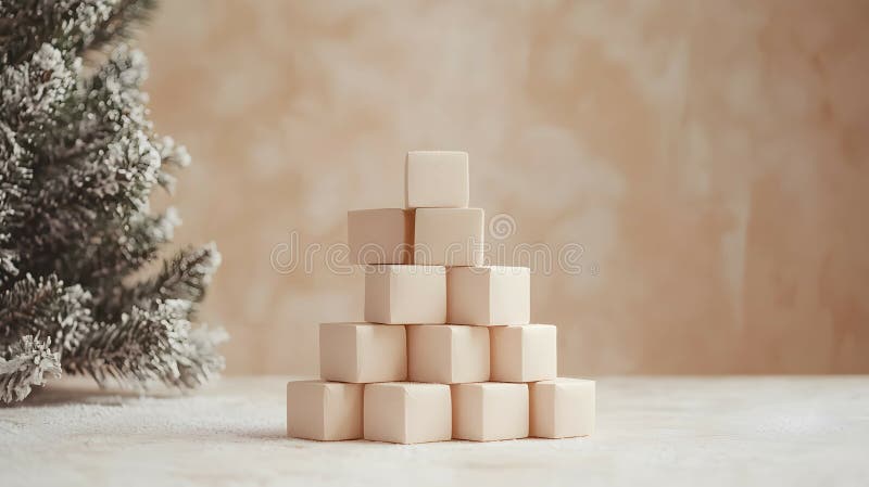 Stacked Tiny Boxes in Pyramid Shape on Beige Background Stock ...