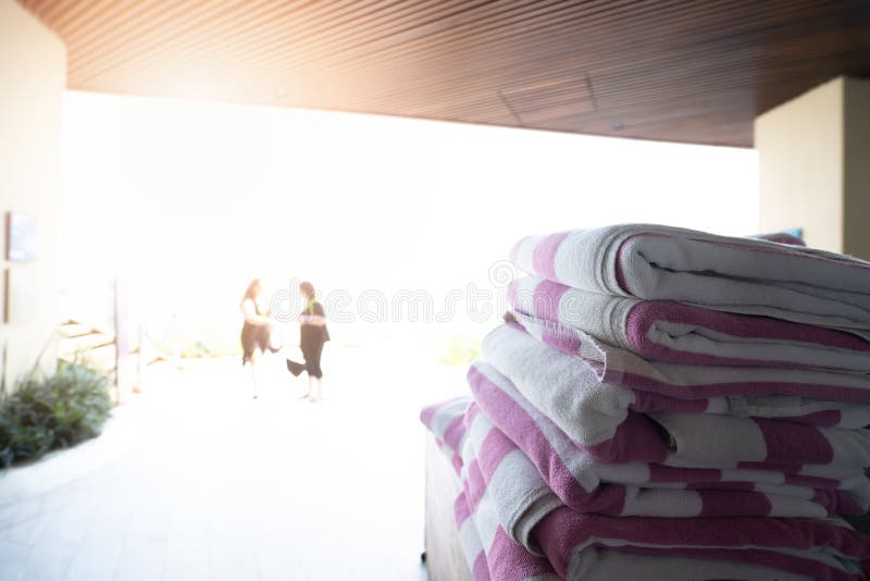 Stacked Towel at Swimming Pool Stock Photo - Image of luxury, bath ...