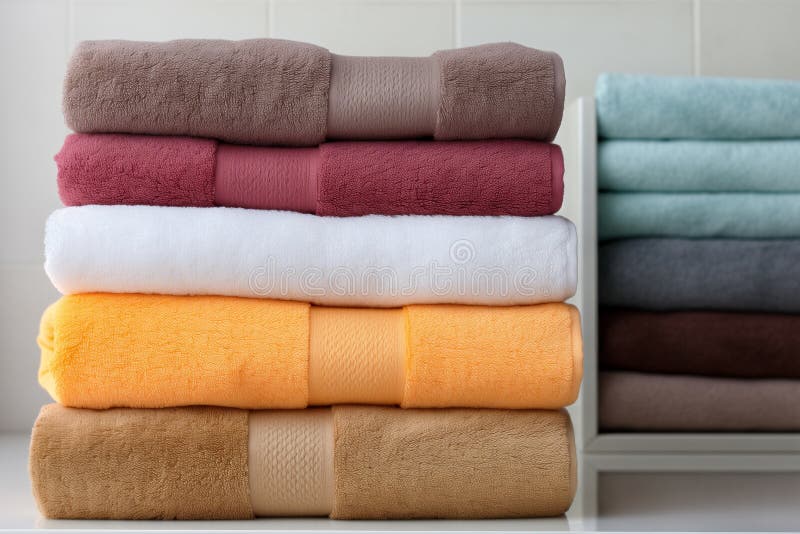 Stacked Towels on Bathroom Shelf Stock Illustration - Illustration of ...