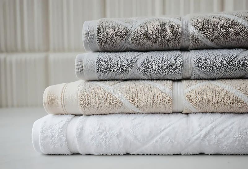 Stacked Towels in Neutral Colors with Textured Pattern Stock Image ...