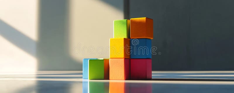 Stacked Tower Brightly Colored Cubes Standing Precariously Light ...
