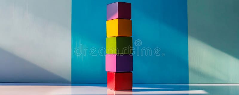 A Stacked Tower of Brightly Colored Cubes, Standing Precariously on a ...