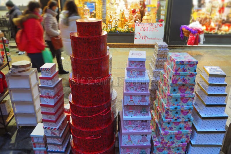 Stacked Towers of Boxes in Different Shape and Size for Presents Stock ...