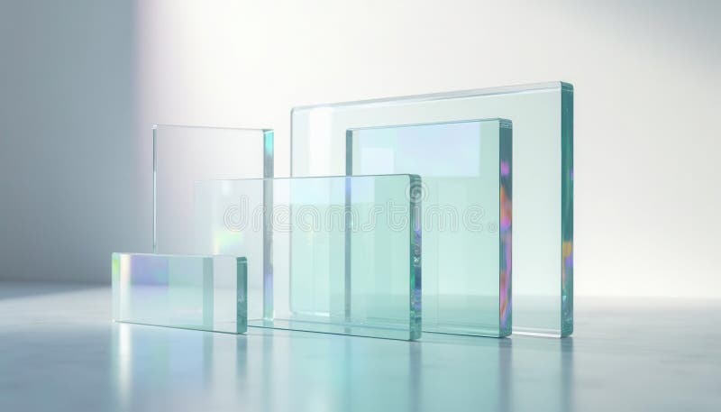 Stacked Transparent 3D Glass Panels with Soft Light and Subtle ...