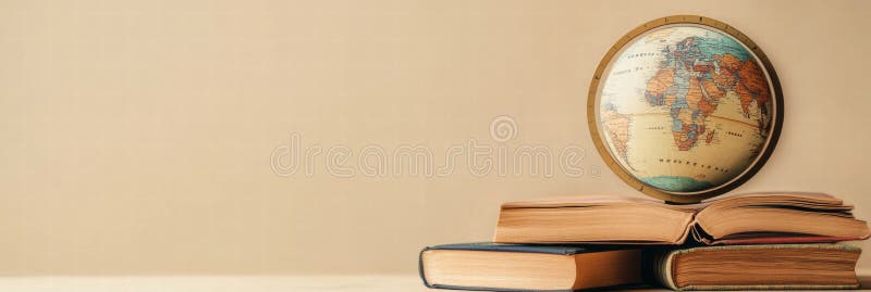 Stacked Travel Guidebooks with a Classic Globe Highlighting World ...