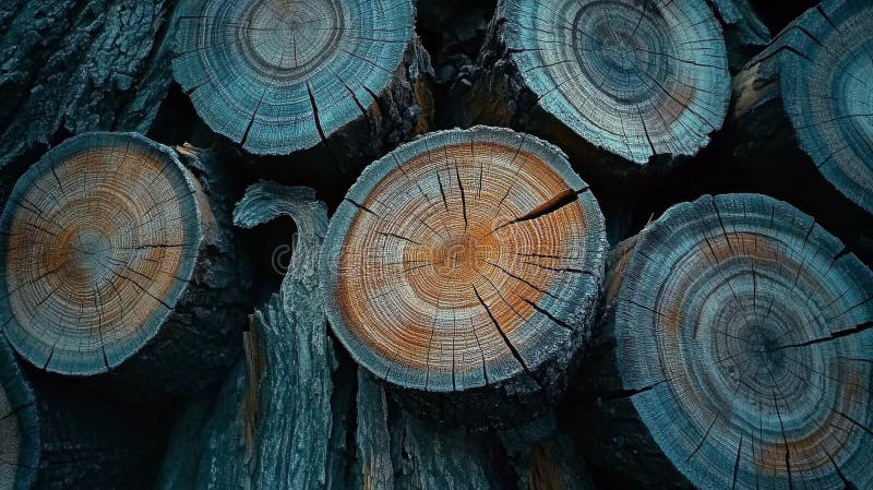 Stacked Tree Logs with Visible Growth Rings, Emphasizing Natural ...