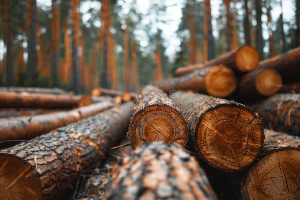 Stacked Tree Trunks in the Forest Stock Photo - Image of lumberjack ...