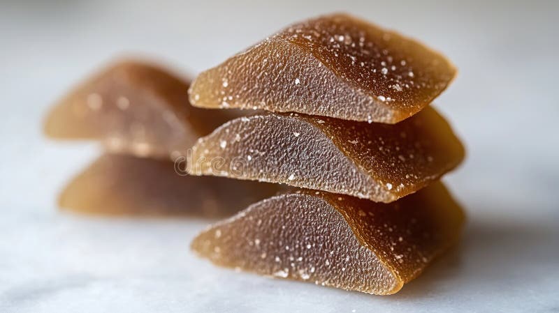 Stacked, Triangular, Brown, Hard Candies on White Surface, Blurred ...