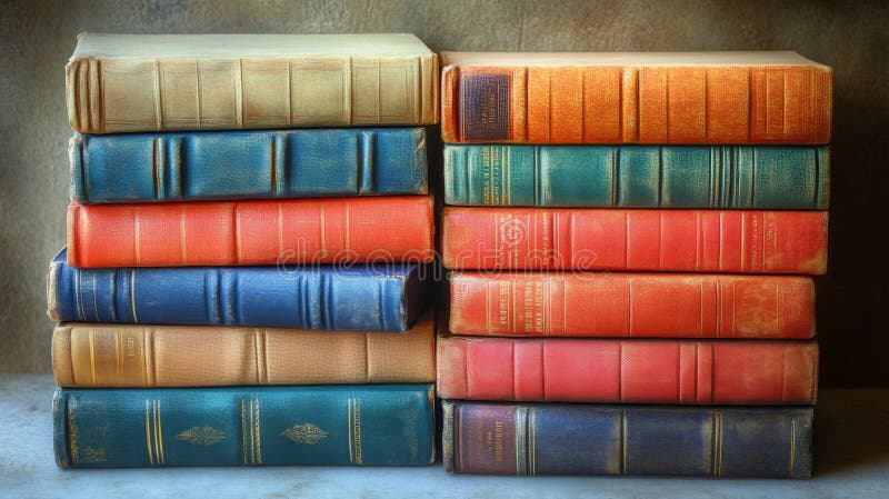 Stacked Vintage Books in Diverse Colors Stock Illustration ...