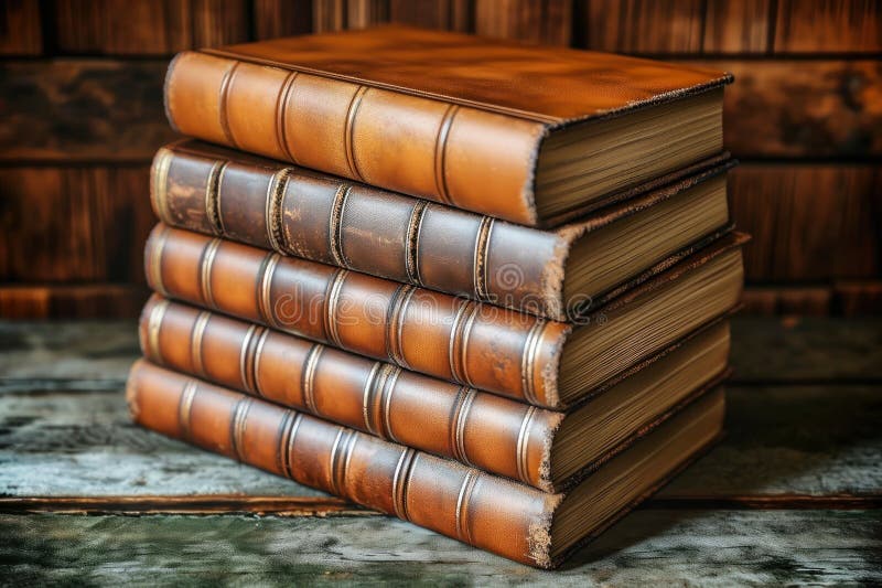 Stacked Vintage Books in Leather Wrapper Stock Image - Image of book ...