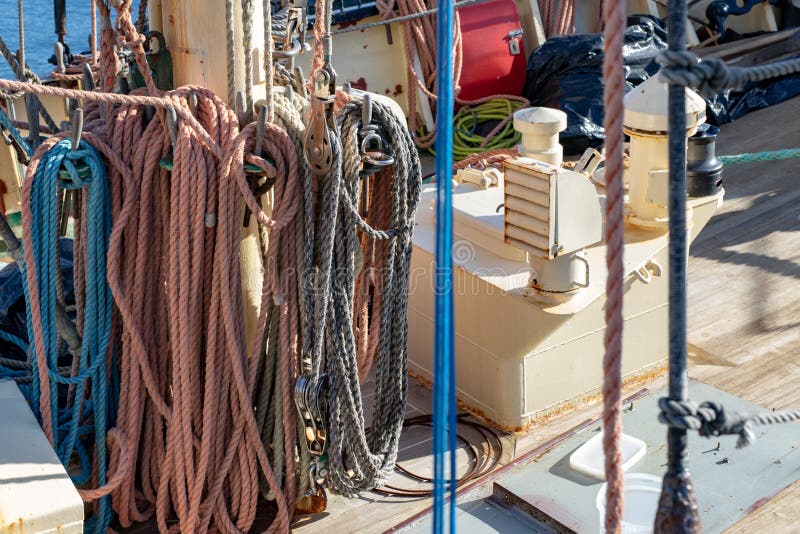Stacked and Well-folded Ropes on the Deck of a Sailing Ship ...