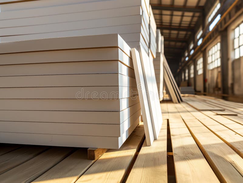 Stacked White Boards in Sunlit Warehouse Stock Image - Image of bright ...